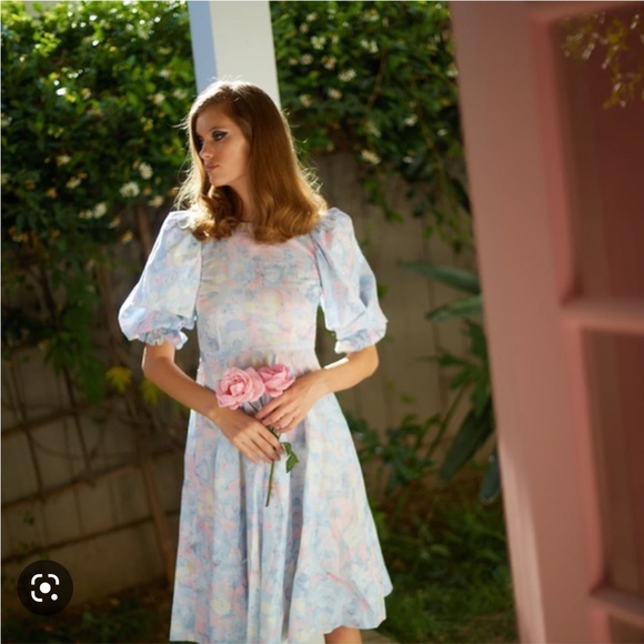 Selkie | Dresses | Selkie Money Midi Puff Tea Dress Pastel Sunroom ...